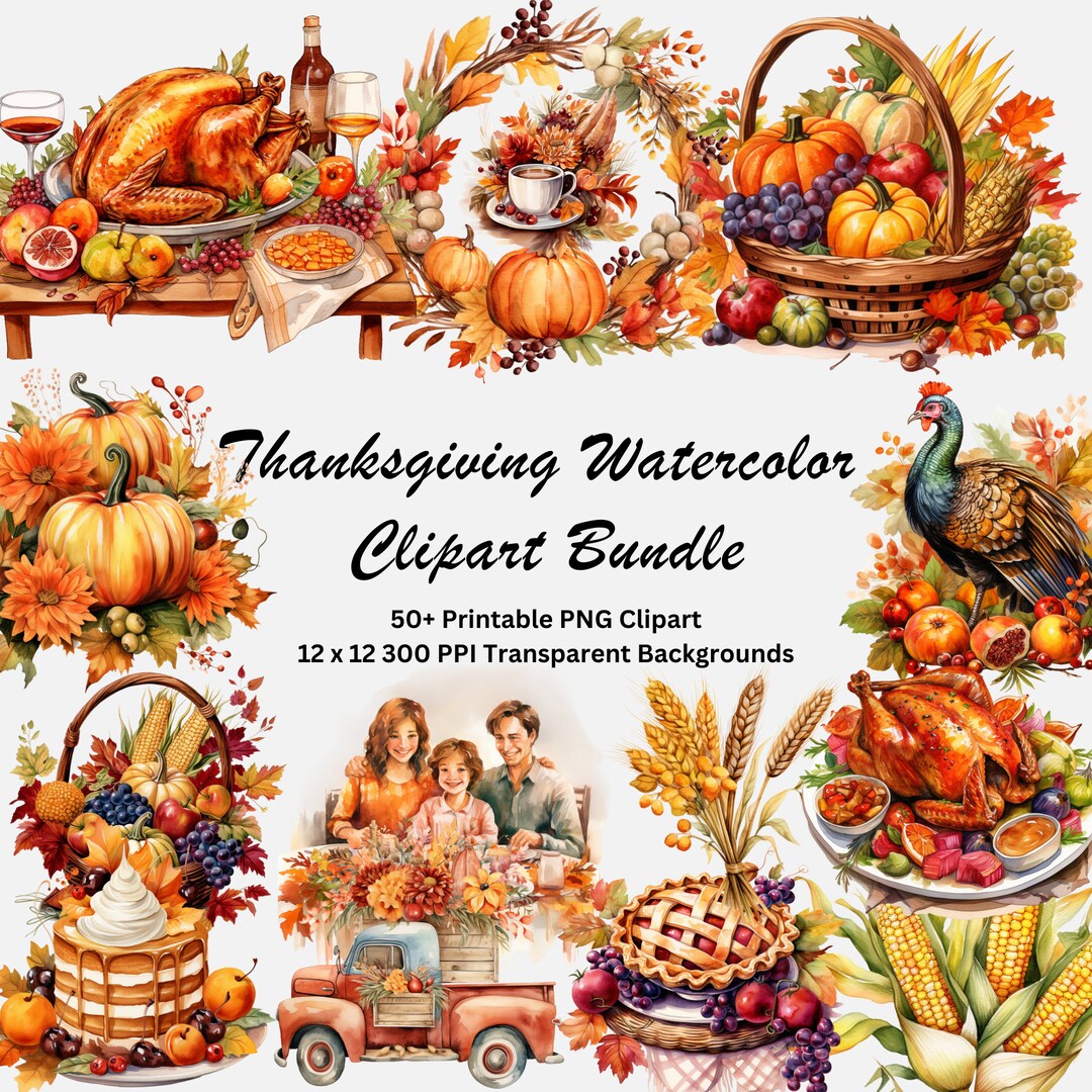 Thanksgiving Watercolor Clipart Bundle Fall Clipart Thanksgiving Pngs ...