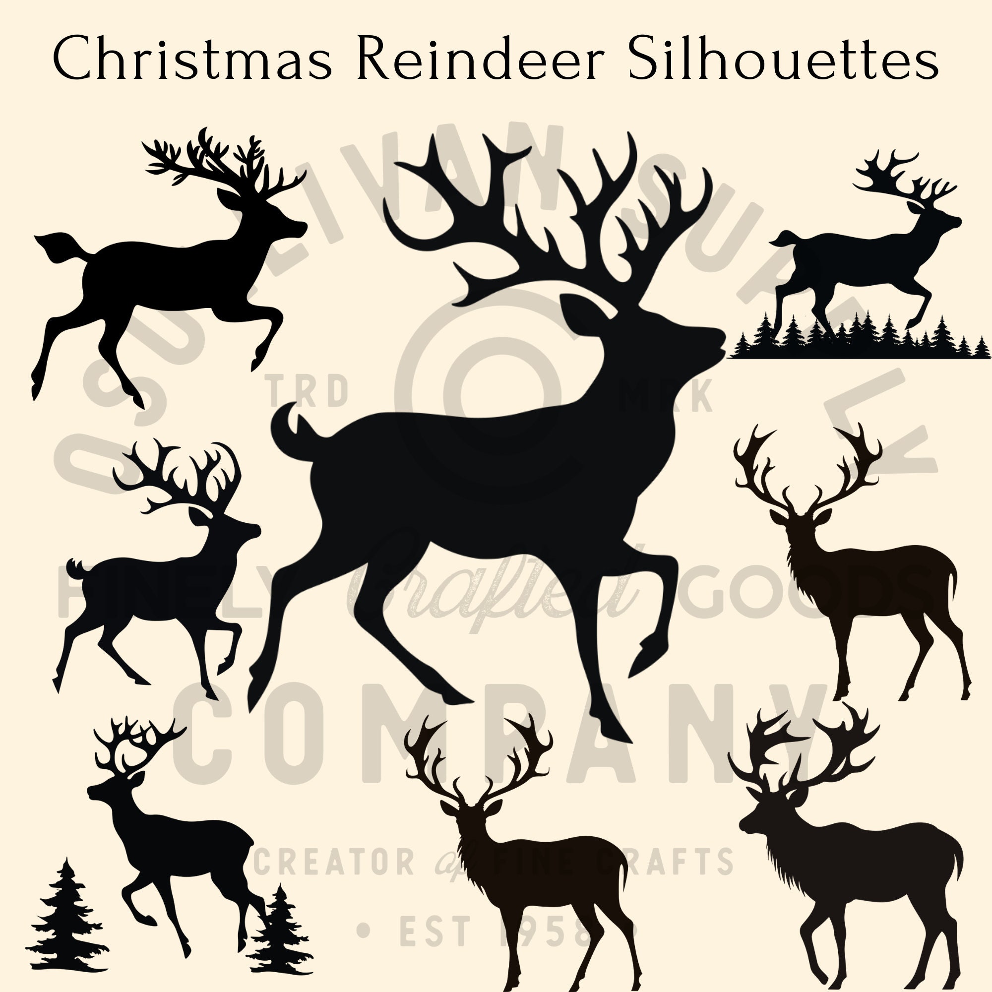 Christmas Reindeer Silhouettes Svgs Bundle Reindeer Svgs - Etsy