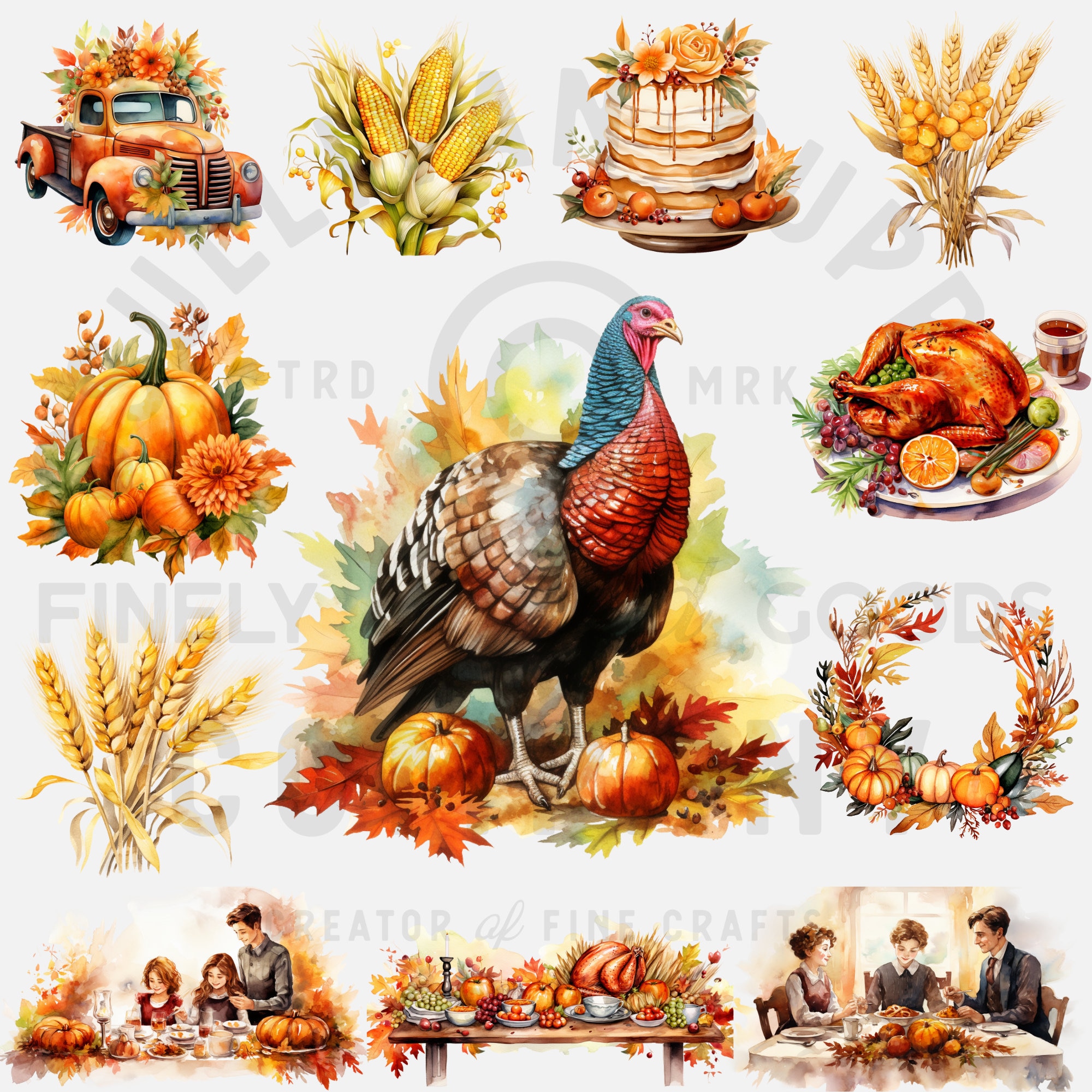 Thanksgiving Watercolor Clipart Bundle Fall Clipart Thanksgiving Pngs ...