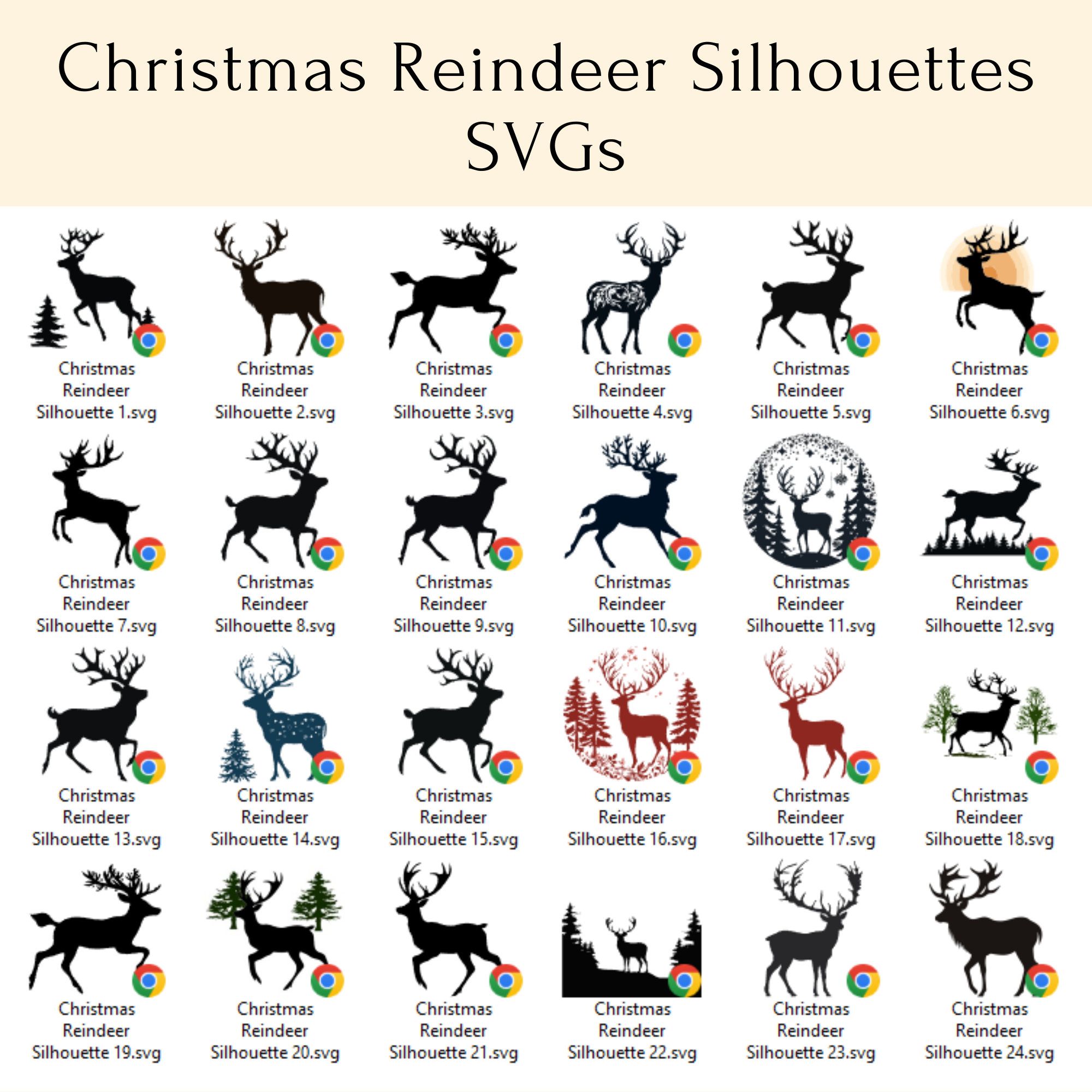 Christmas Reindeer Silhouettes Svgs Bundle Reindeer Svgs - Etsy
