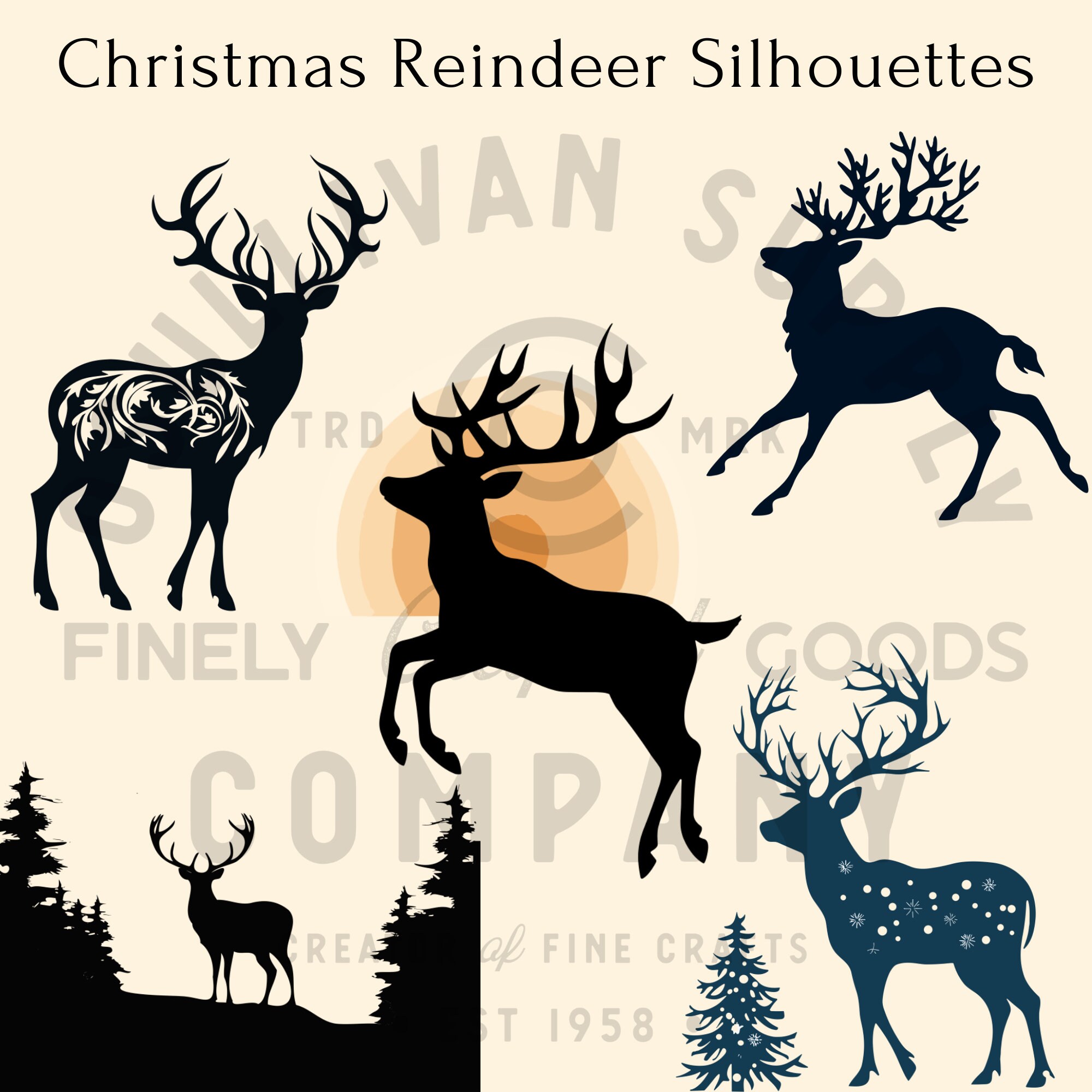 Christmas Reindeer Silhouettes Svgs Bundle Reindeer Svgs - Etsy
