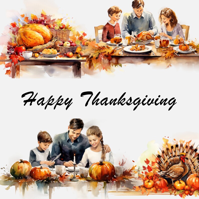 Thanksgiving Watercolor Clipart Bundle Fall Clipart Thanksgiving Pngs ...