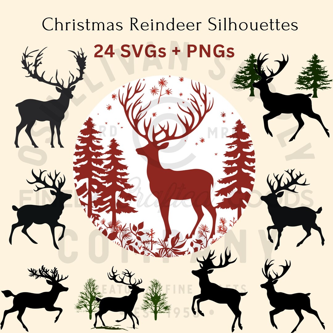 Christmas Reindeer Silhouettes Svgs Bundle Reindeer Svgs - Etsy