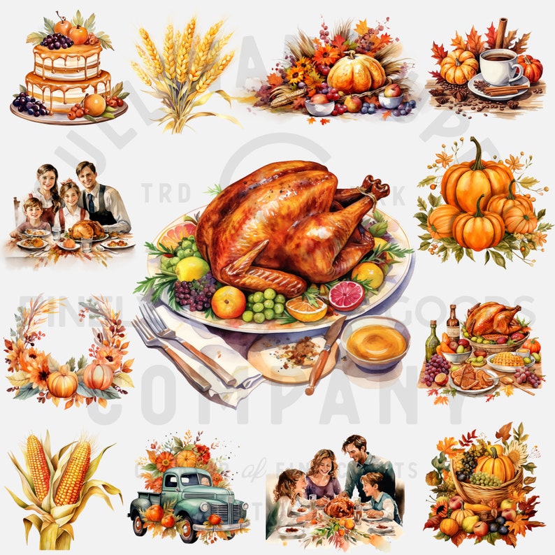 Thanksgiving Watercolor Clipart Bundle Fall Clipart Thanksgiving Pngs ...
