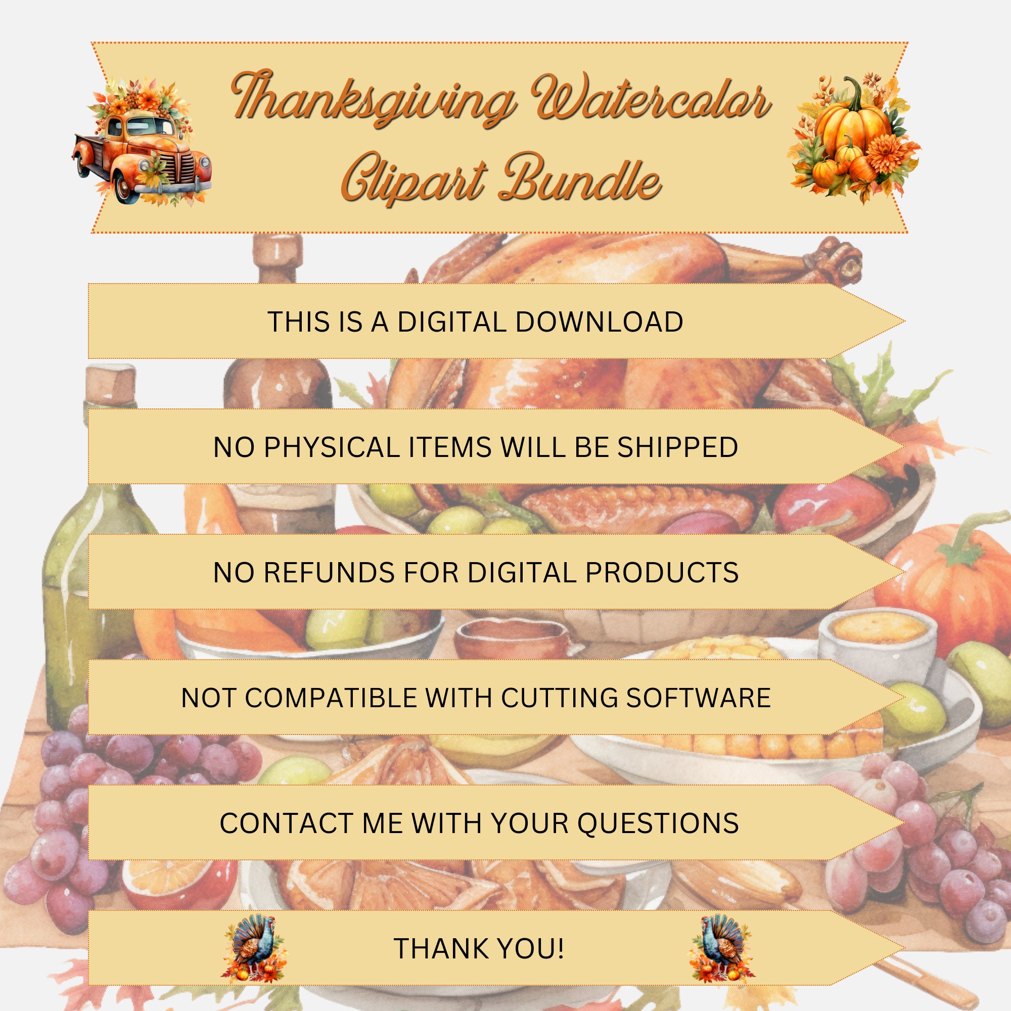 Thanksgiving Watercolor Clipart Bundle Fall Clipart Thanksgiving Pngs ...