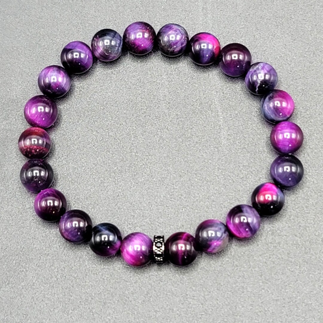 Purple Pink Tiger's Eye Gemstone Bracelet for Man / Woman , Purple Pink ...