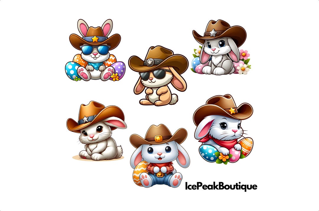 Easter Bunny PNG Bundle in Cowboy Style - Etsy