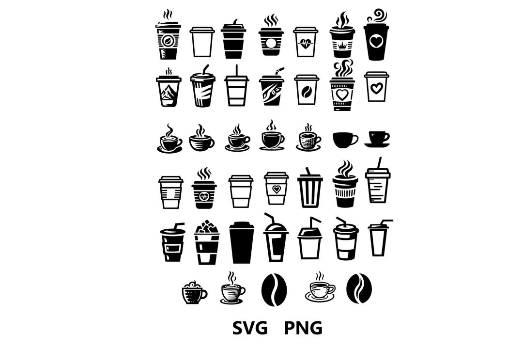Coffee Cup SVG PNG Bundle, 40 SVG Files for Cricut and Silhouette ...