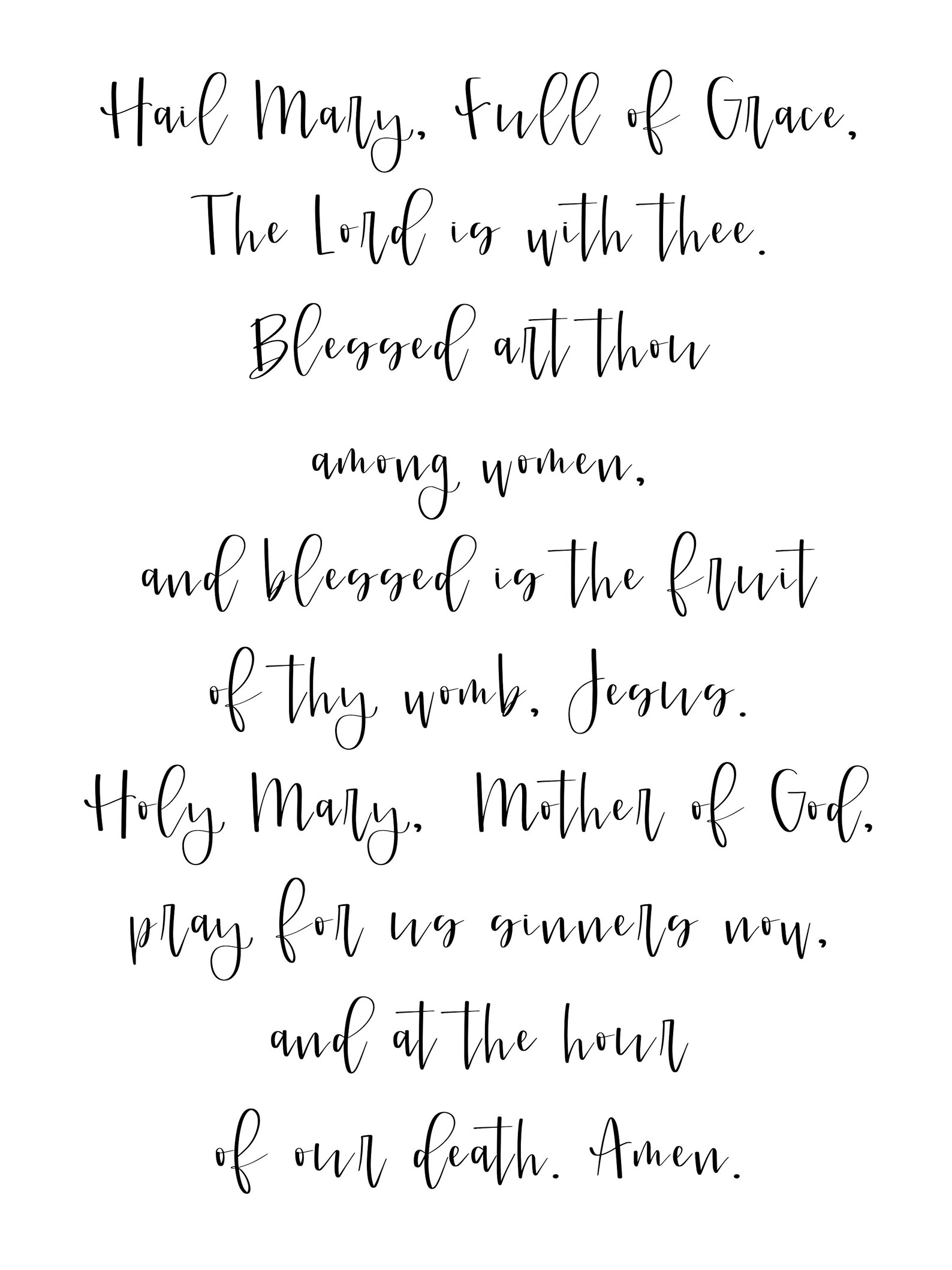 Hail Mary Prayer Catholic Downloadable Art Print | Etsy