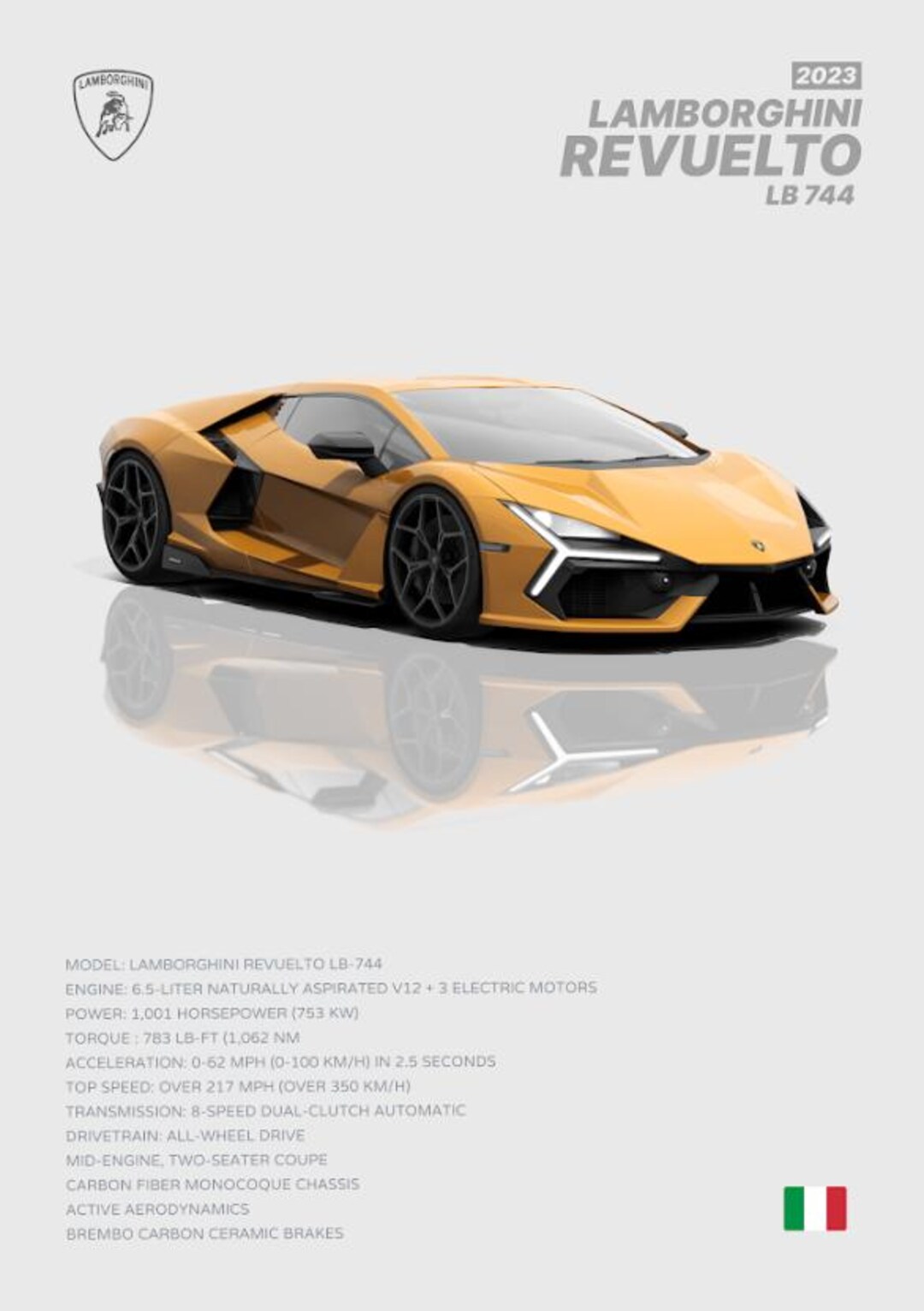 Lamborghini Revuelto LB 744 24x36 Poster - Hybrid Hypercar, Cutting ...