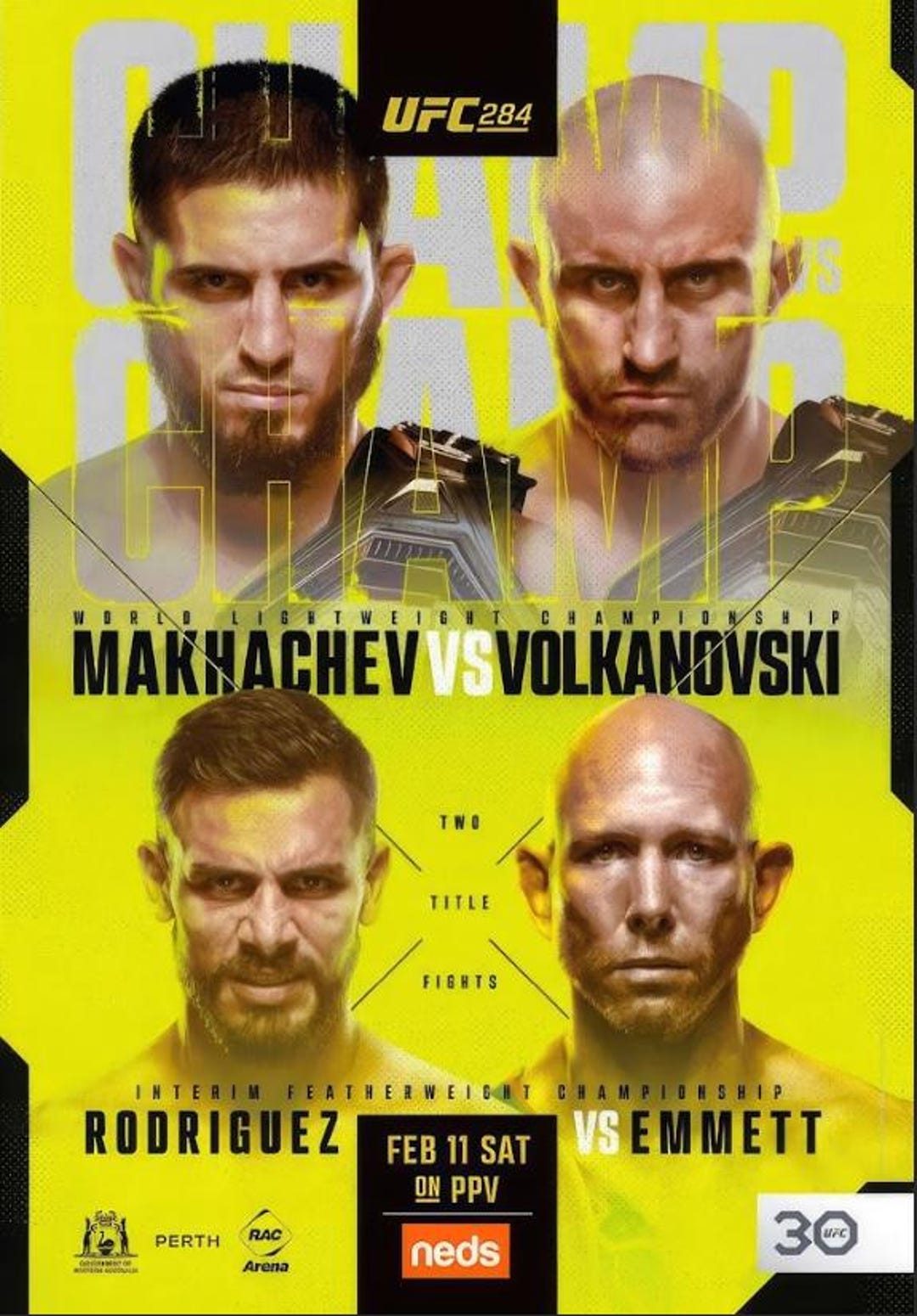 UFC 284 Poster Feb 11 24x36 Championship Fight Night Event Art - Etsy