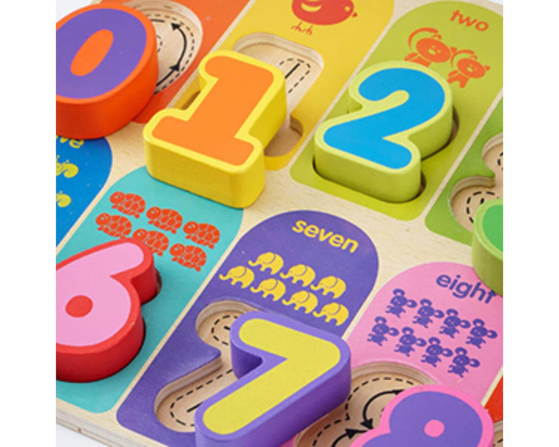 Number Wooden Chunky Puzzle Numbers 1 to 9 Preschool Early | Etsy