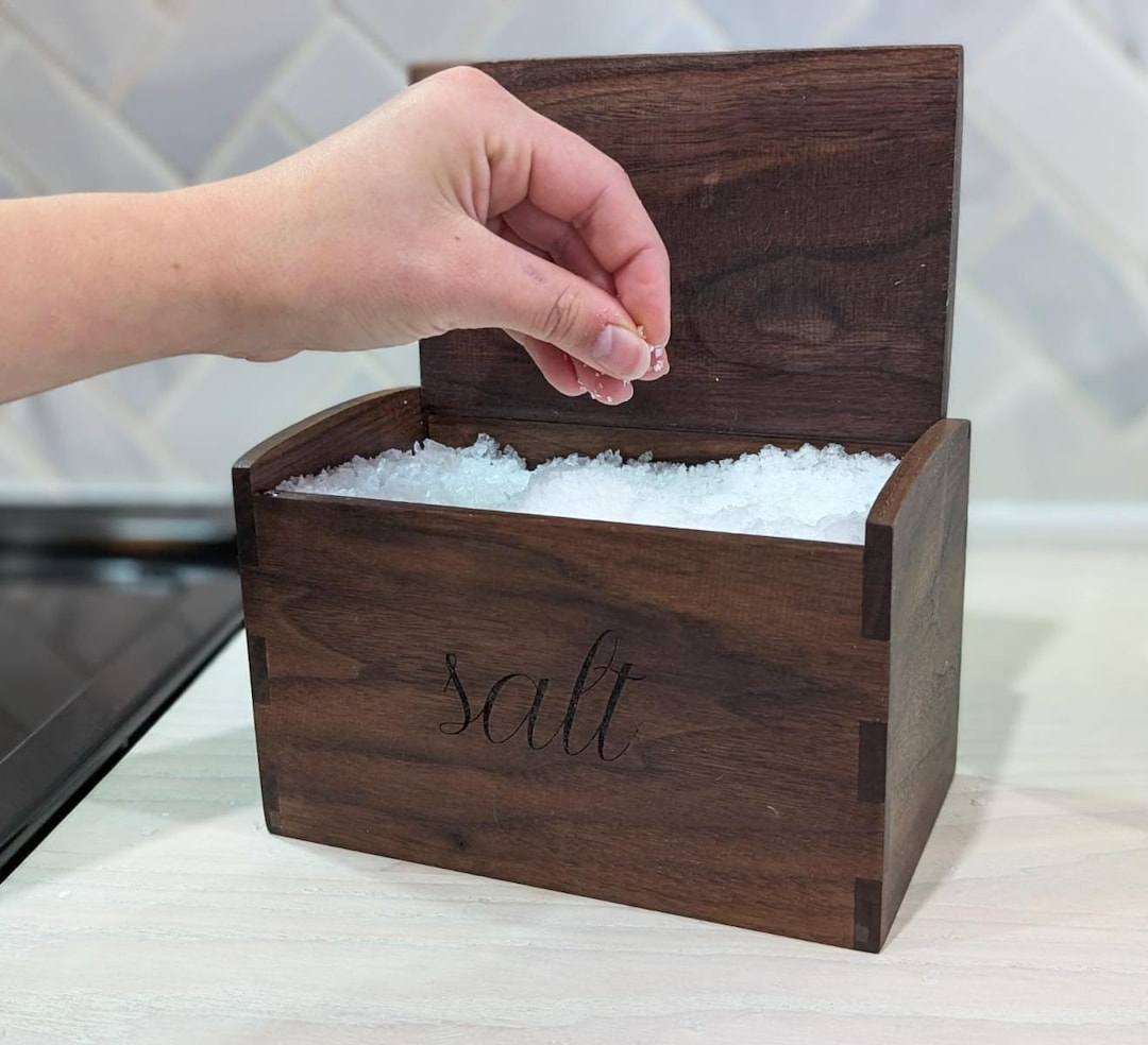 Personalized Salt Box Large Storage Salt Wood Counter Organizer Food ...