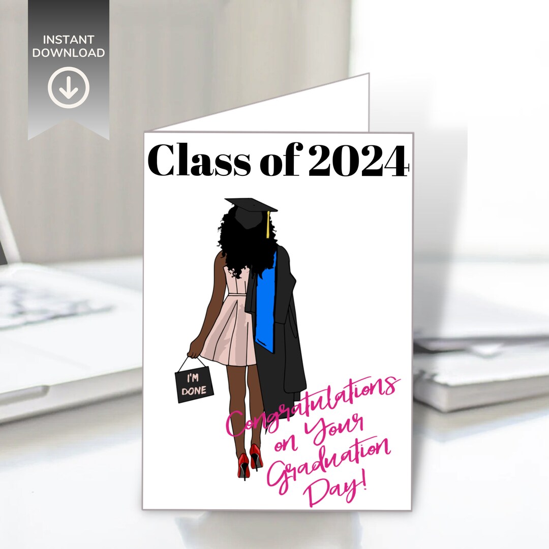 2024 Graduate Printable Black Girl Graduation Card Printable Instant ...