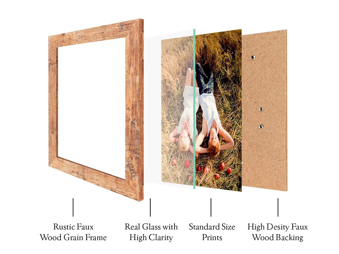 5x7, 8x10, 11x14, 13x19 Frames wooden Frame Available With Glass Rustic Brown Frame Wood Grain ...