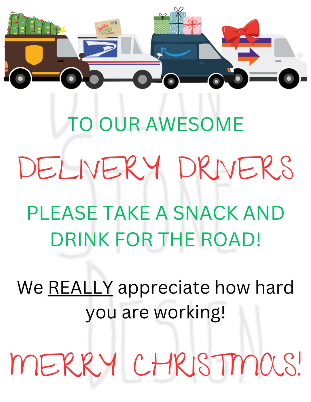 Delivery Driver Thank You Sign - Christmas Delivery - Holiday ...