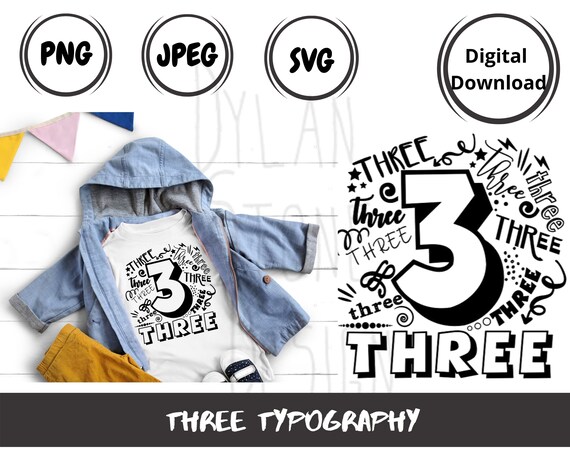 Three Typography SVG PNG JPEG Digital Download | Etsy