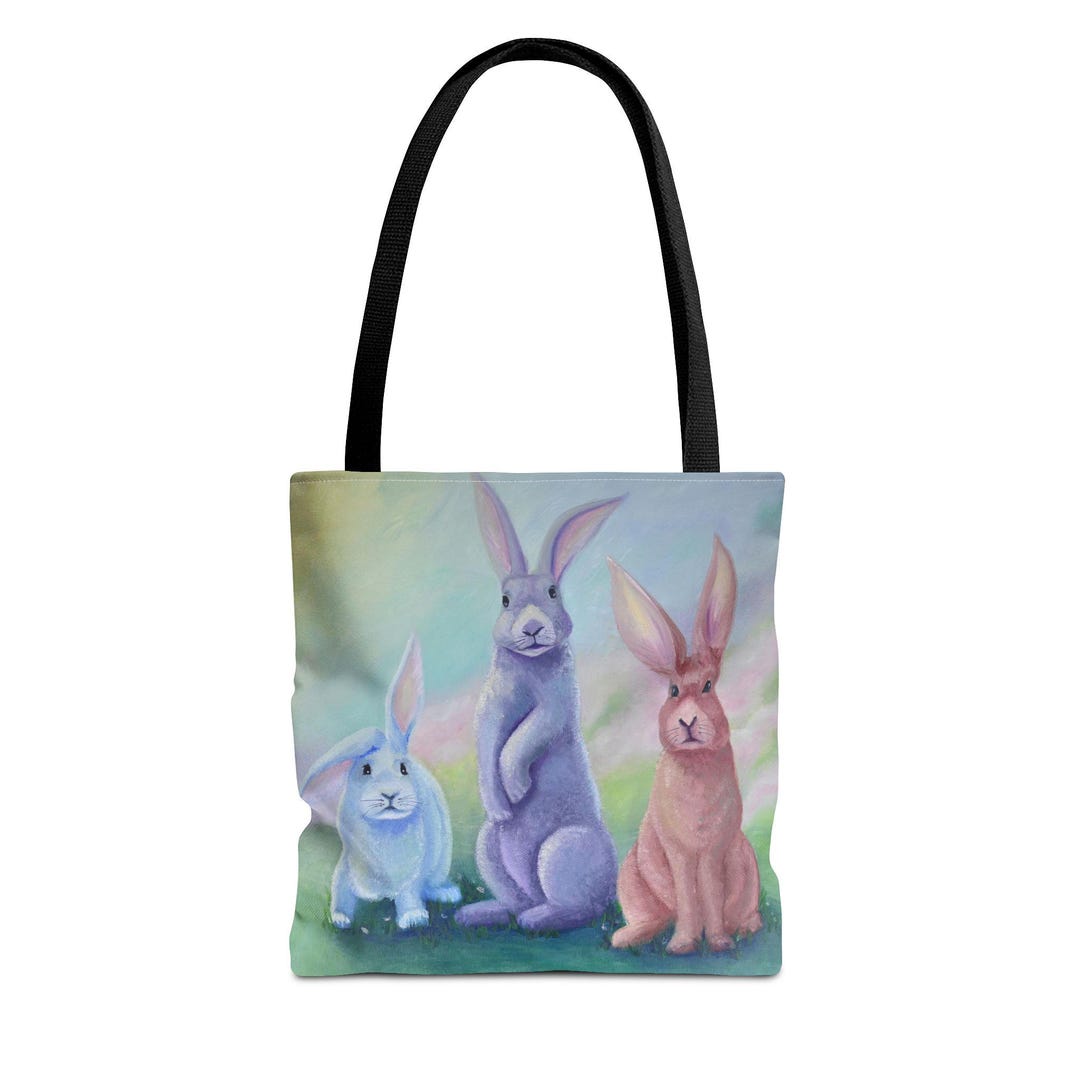 Three Bunnies Tote Bag Cute, Practical Carryall With Three Pastel ...