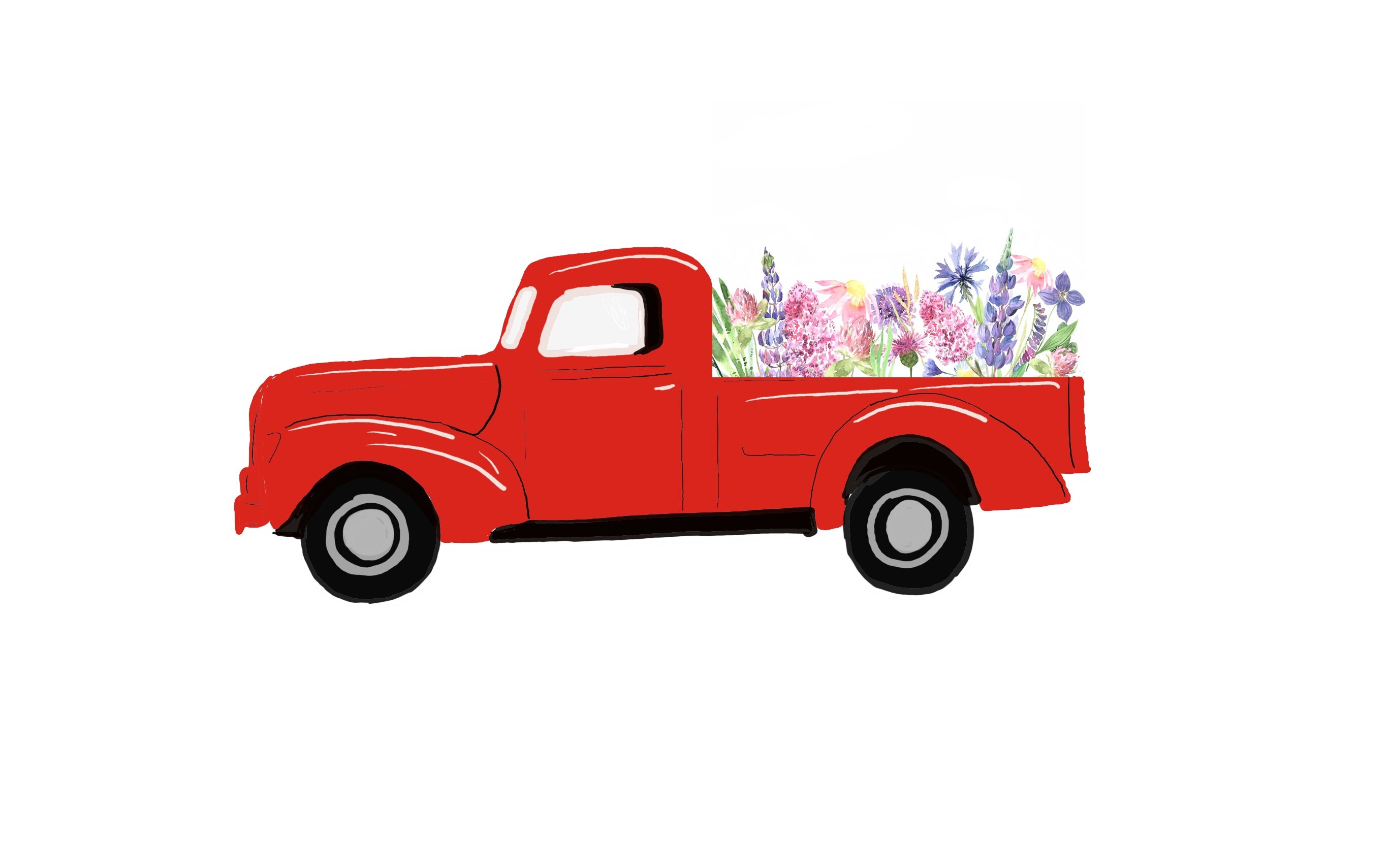 Vintage Truck Art | Red Truck Picture| Spring Truck With Flowers | Red ...