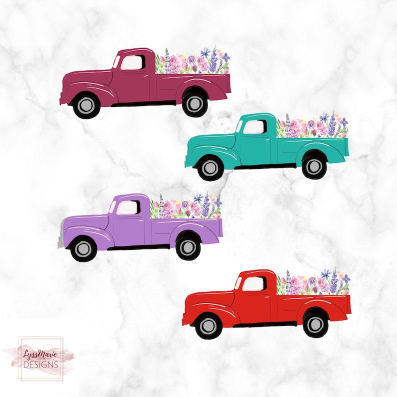 Vintage Truck Art | Red Truck Picture| Spring Truck With Flowers | Red ...