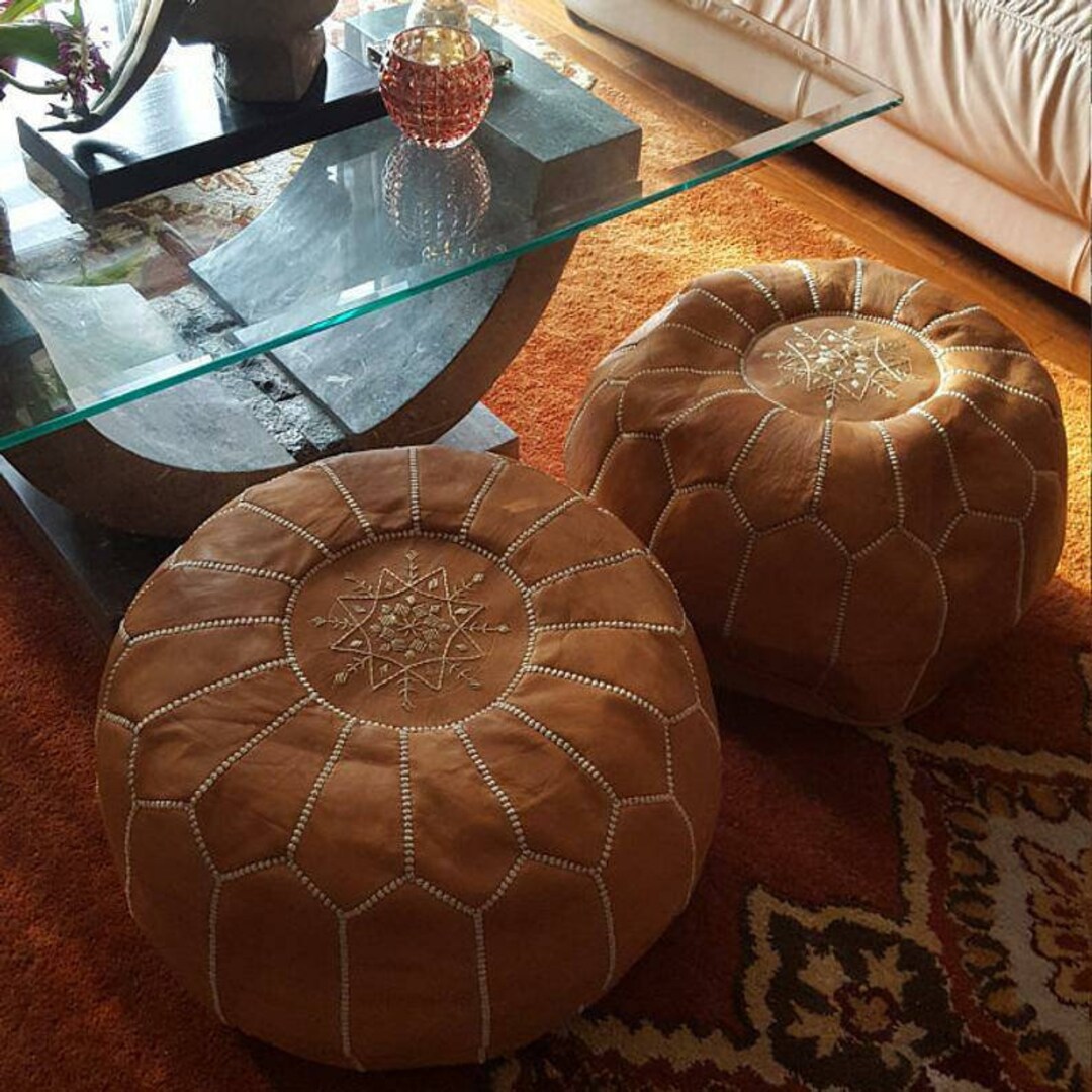 50% OFF Set of 2 Poufs Pouffe Leather Pouffe Ottoman - Etsy