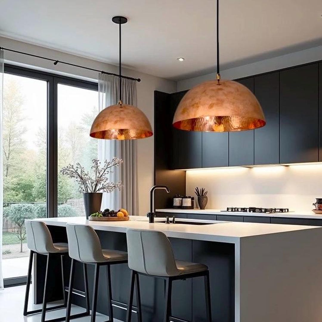 Set of 2 Pendant Copper Patina Light, Vintage Copper Dome Lights ...