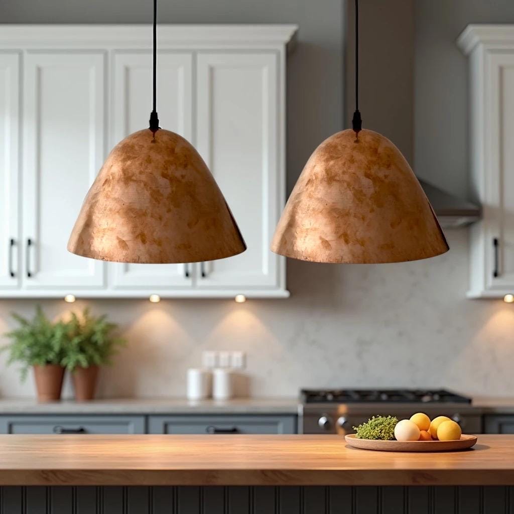 Set of Pendant Copper Patina Light, Vintage Pendant Light, Copper ...