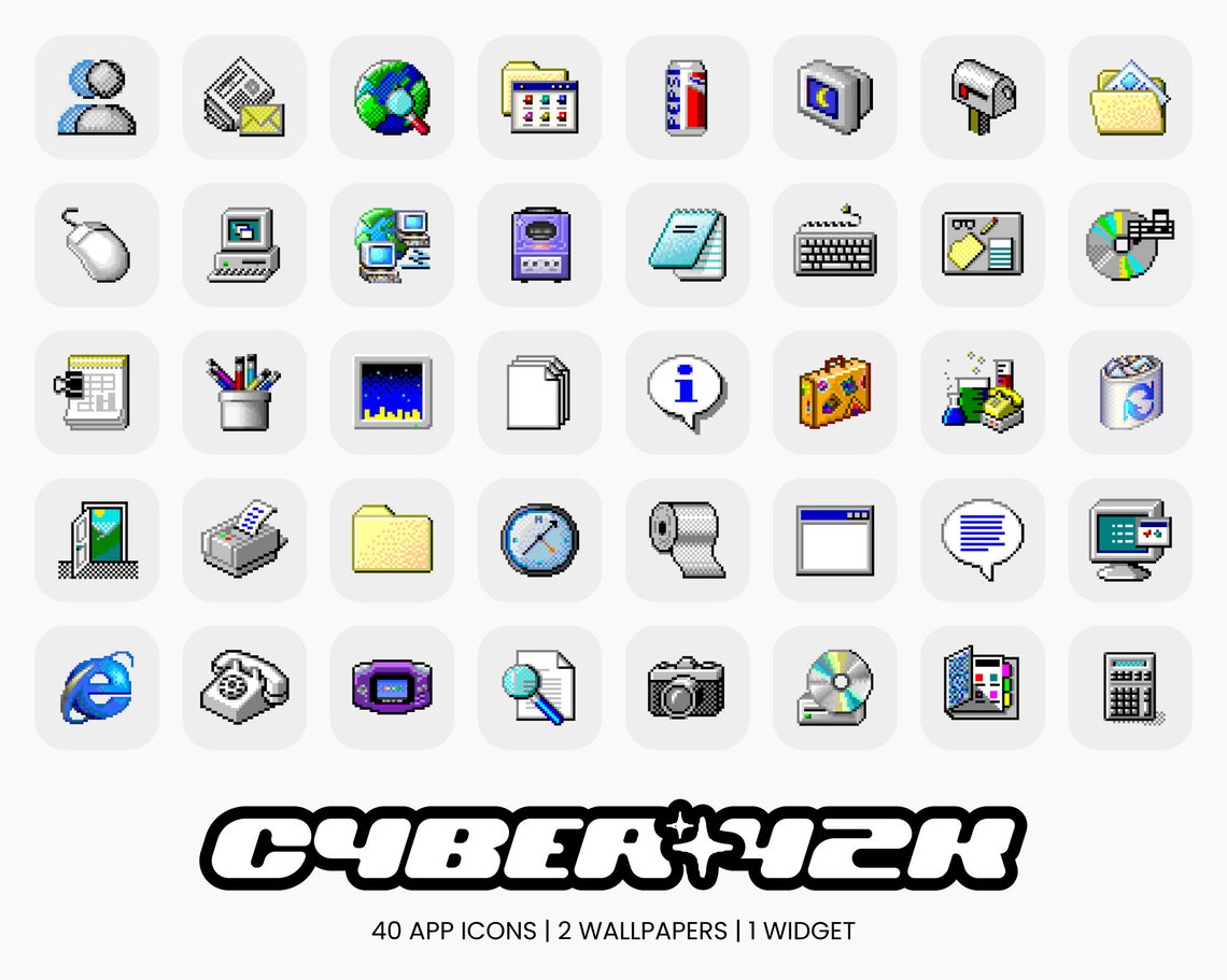 Cyber Y2K App Icon Pack, Windows Icons, Winamp Widget, Cybercore ...