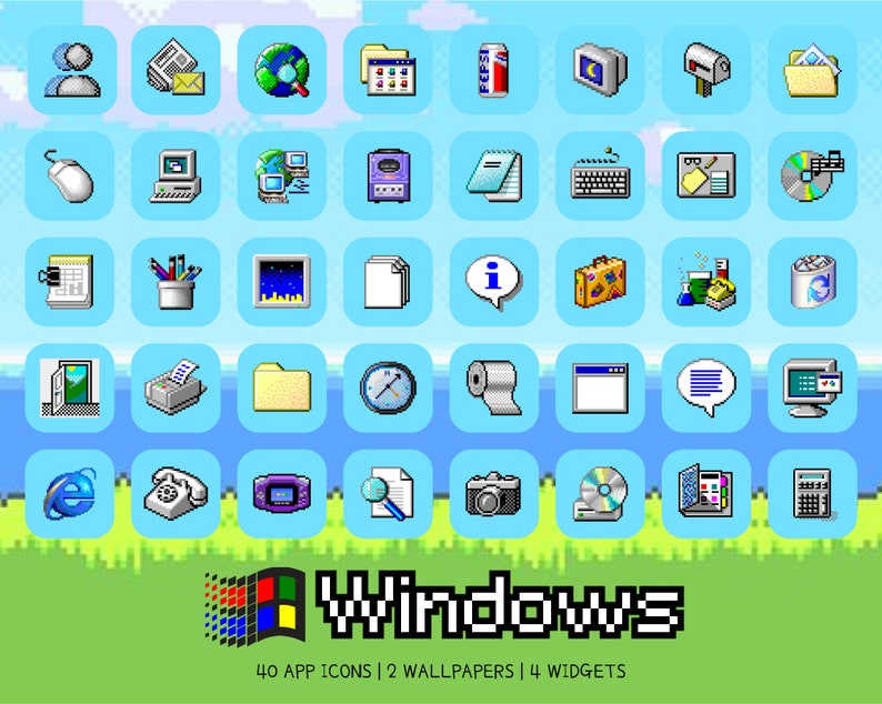 Windows Ios Icon Pack Windows 95 Widgets Retro Game Theme - Etsy