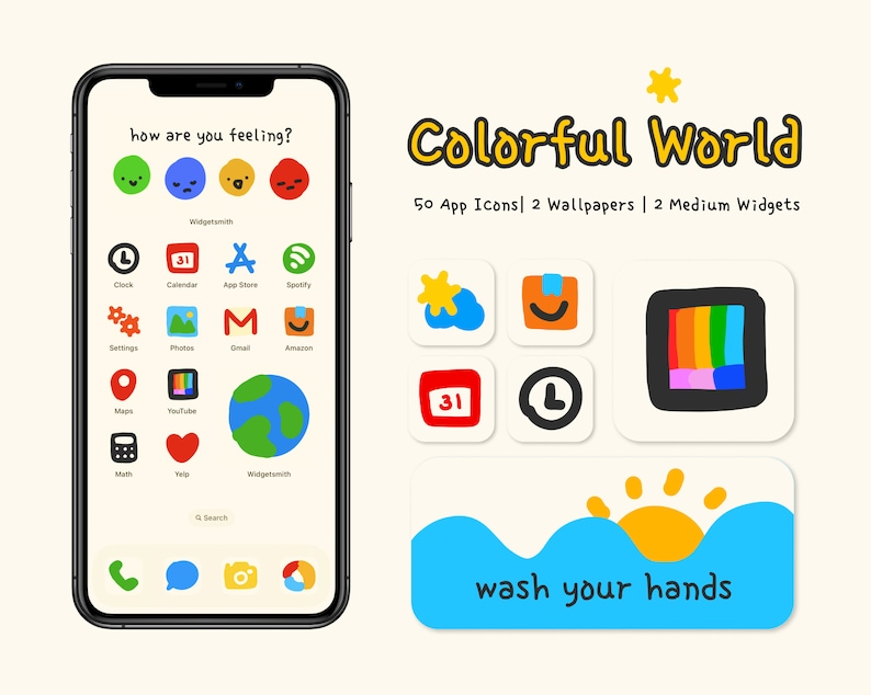 Color Blob Ios Icon Pack, Doodle, Widgets, Primary Color Rainbow Theme, Cute Wallpaper, Minimal ...