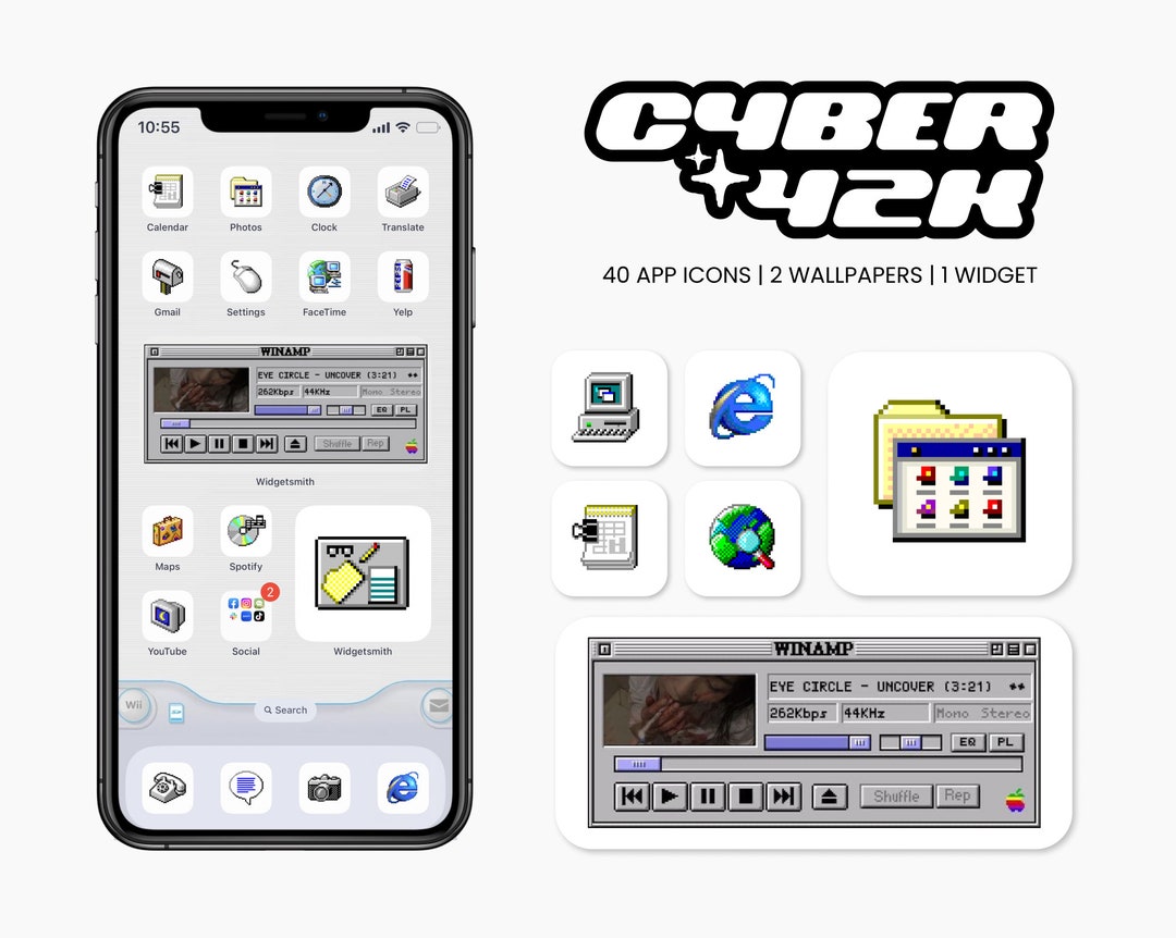 Cyber Y2K App Icon Pack, Windows Icons, Winamp Widget, Cybercore Background, Kawaii, Tech - Etsy