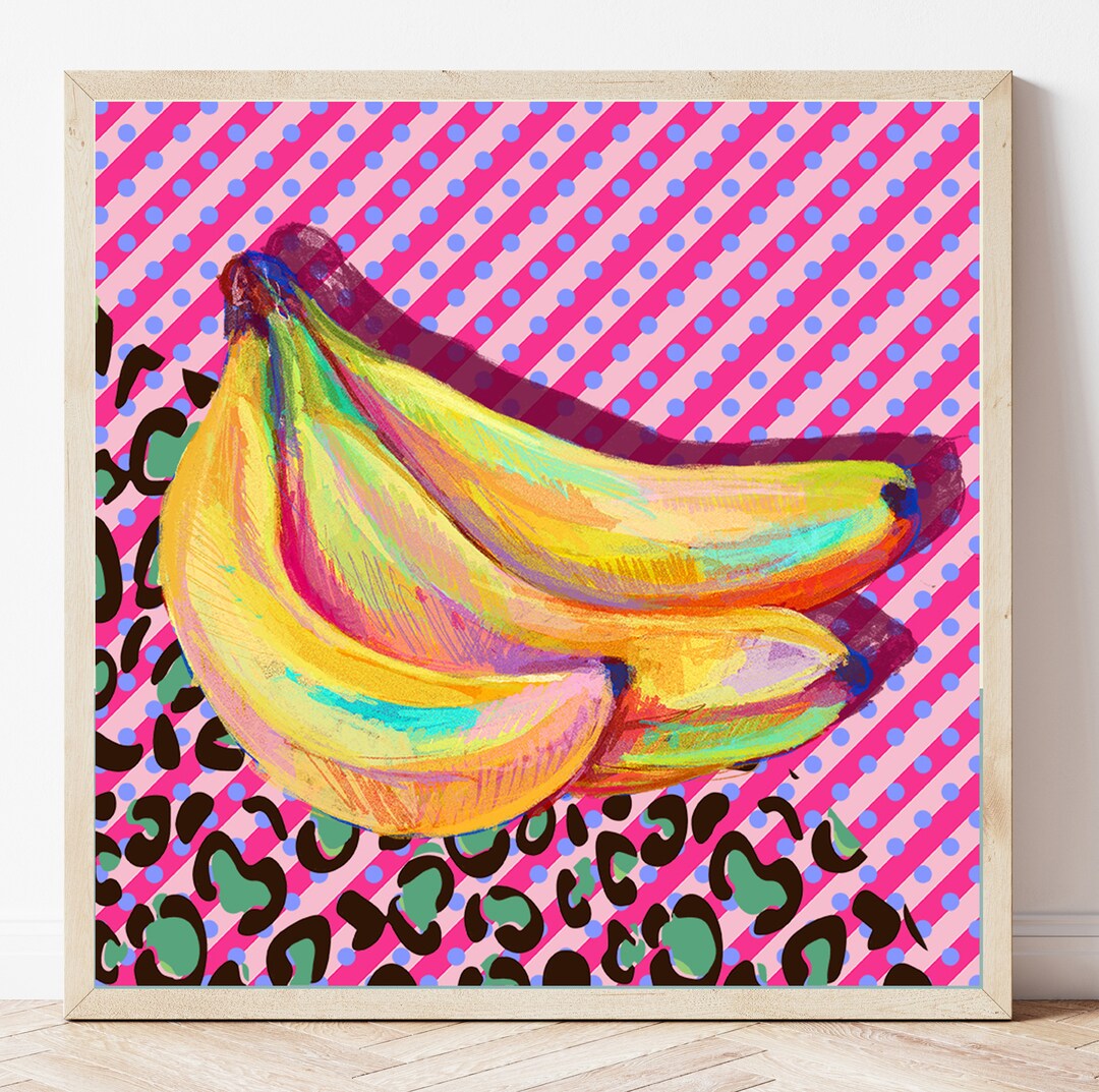 Pop Art Banana With Leopard Print WALL ART, Unique Funky Fruit Painting ...