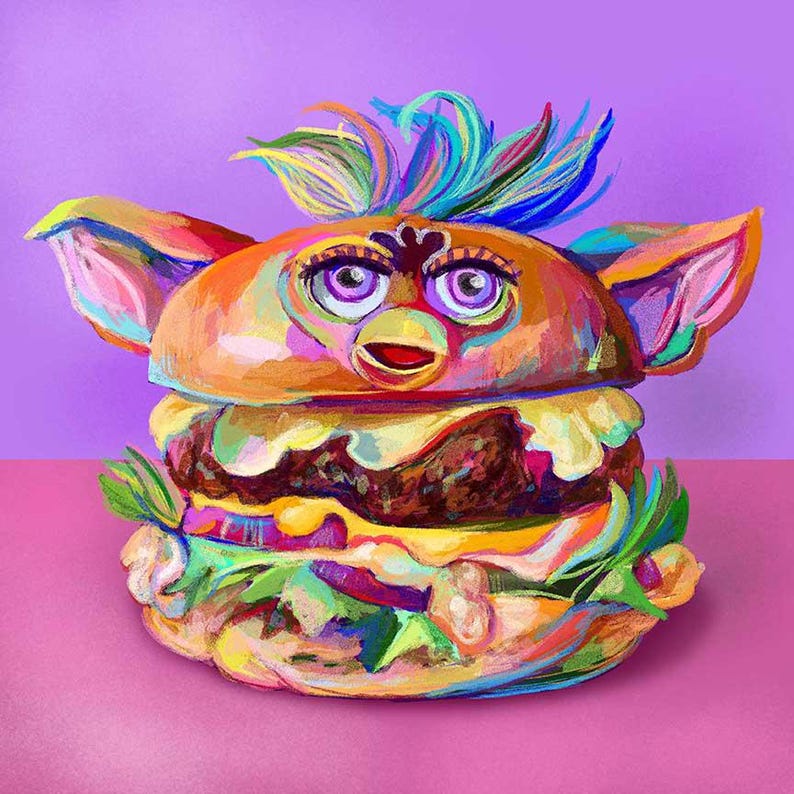 Cursed Furby Burger Art Print, 90s Quirky Wall Decor - Etsy