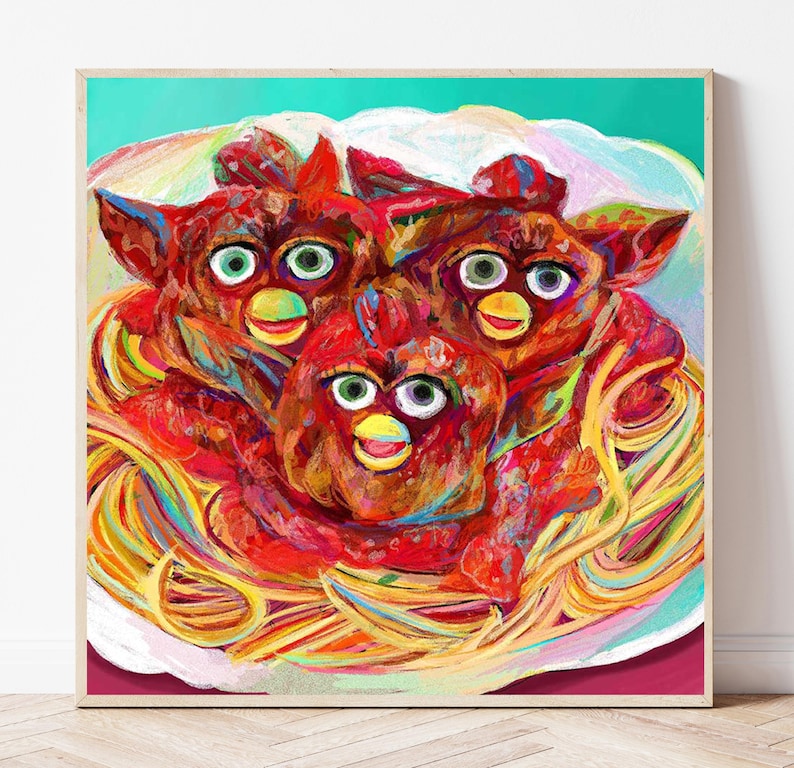 Furby Spaghetti and Meatballs Art Print, 90s Themed Wall Art, Cursed ...