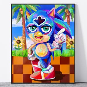 Furby as Sonic the Hedgehog Art Poster, Weird Wall Art, Surreal Quirky ...