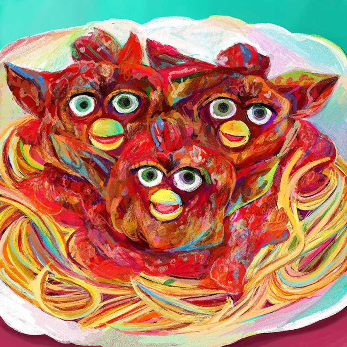 Furby Spaghetti and Meatballs Art Print, 90s Themed Wall Art, Cursed ...
