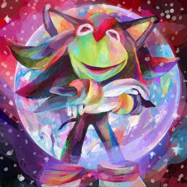 Kermit as Shadow the Hedgehog Art Print and Canvas for Funny Fan Art ...