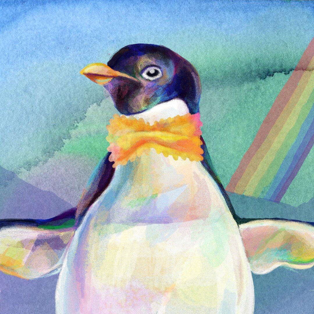 Penguin Pasta Bowtie Kitchen Art PRINT – Colourful Square Bowtie Matte ...