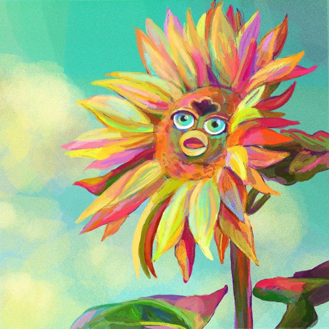 Furby Sunflower Art Print, 90s Themed Wall Art, Cursed Furby Art ...