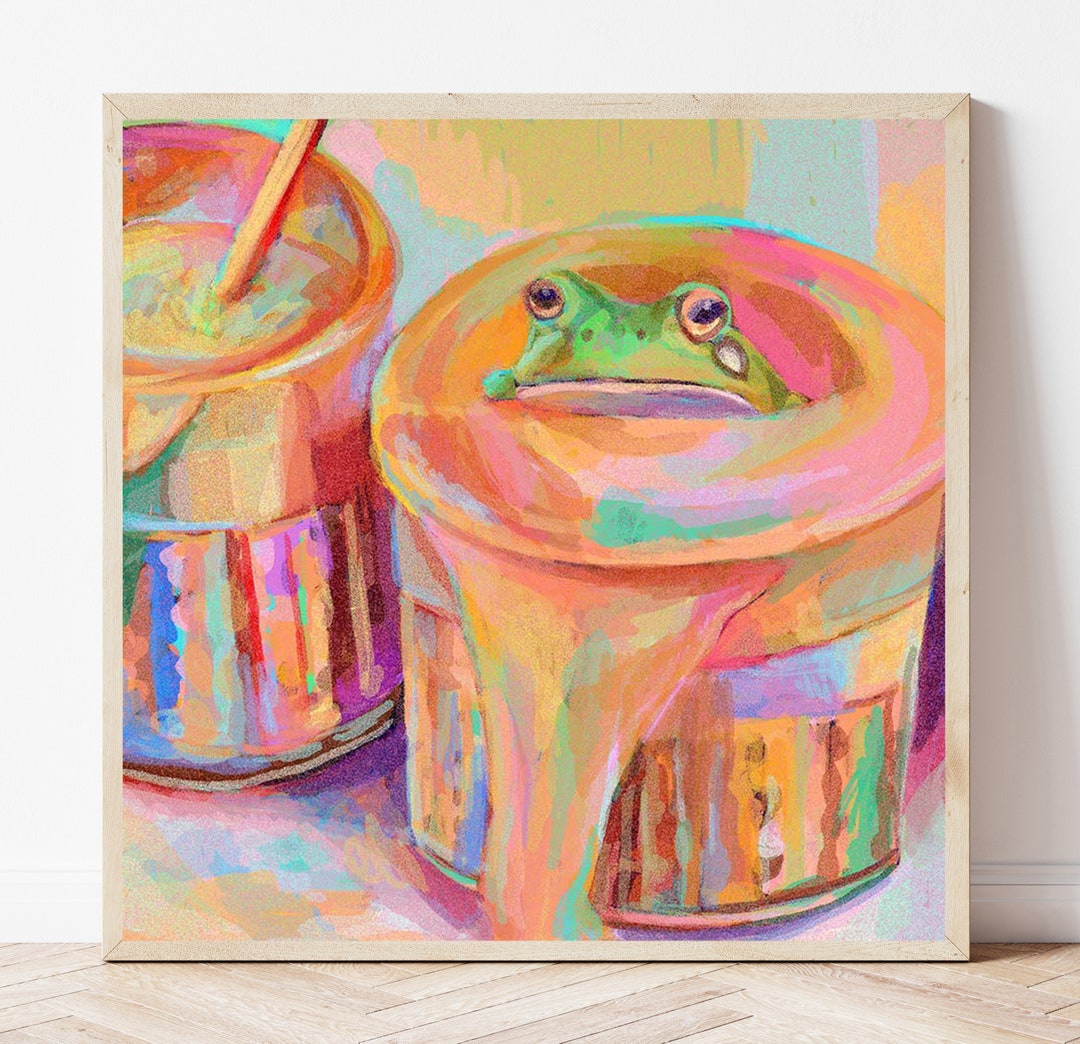 Frog Latte Art Print and Canvas for Quirky Kitchen Wall Decor, Surreal ...