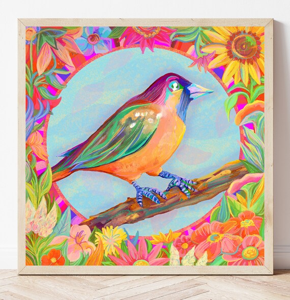 American Robin Floral Print | Etsy