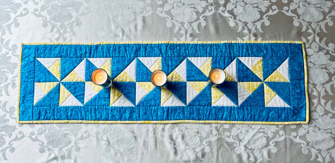 Homemade Table Runner in a Windmill Pattern Blue and Yellow - Etsy