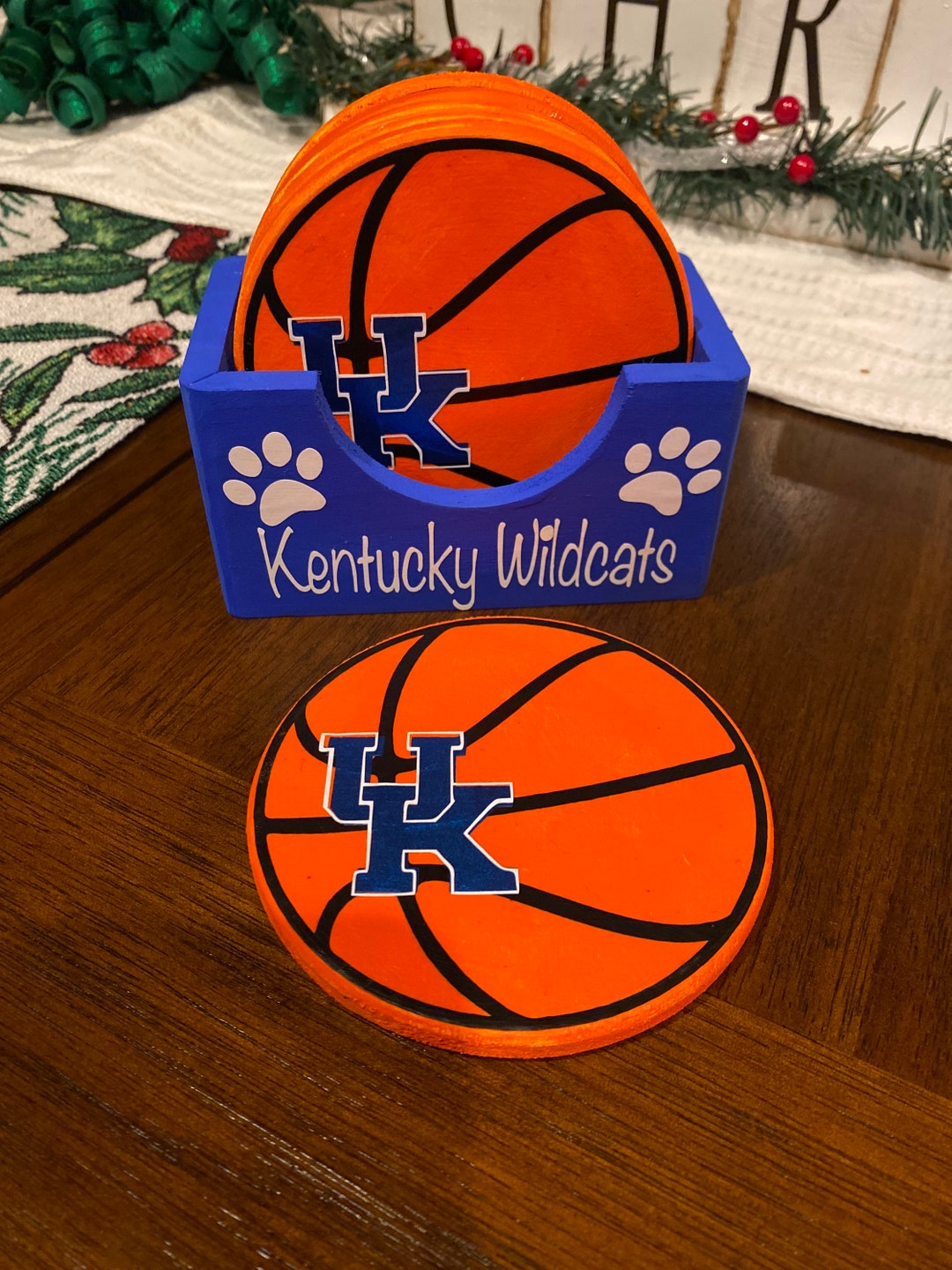 Kentucky Wildcats Coasters: Hand Painted Basketball Decor, Set of 6 - Etsy