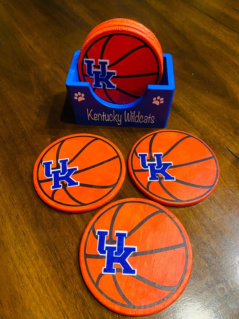 Kentucky Wildcats Coasters: Hand Painted Basketball Decor, Set of 6 - Etsy