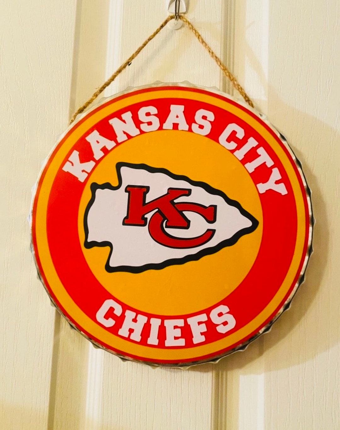 Kansas City Chiefs Decor: 10" Galvanized Bottle Cap Hanger - Etsy
