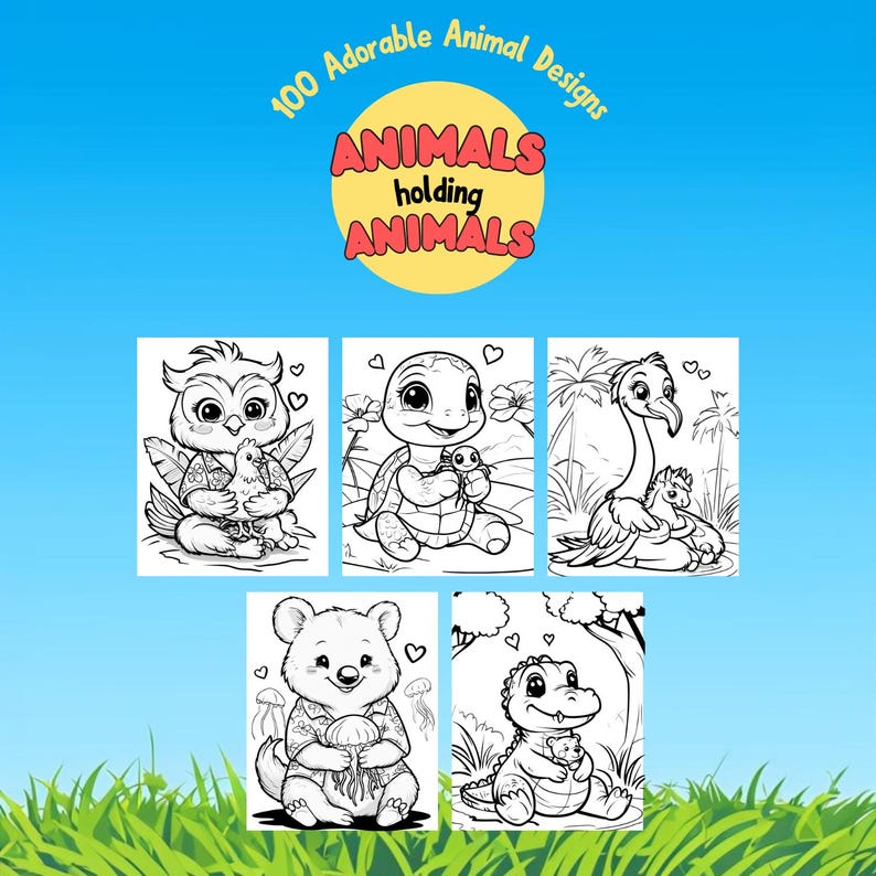 Animals Holding Animals Coloring Book for Kids | Cute Animal Friends ...