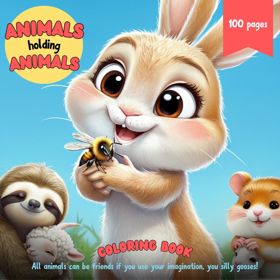 Animals Holding Animals Coloring Book for Kids | Cute Animal Friends ...