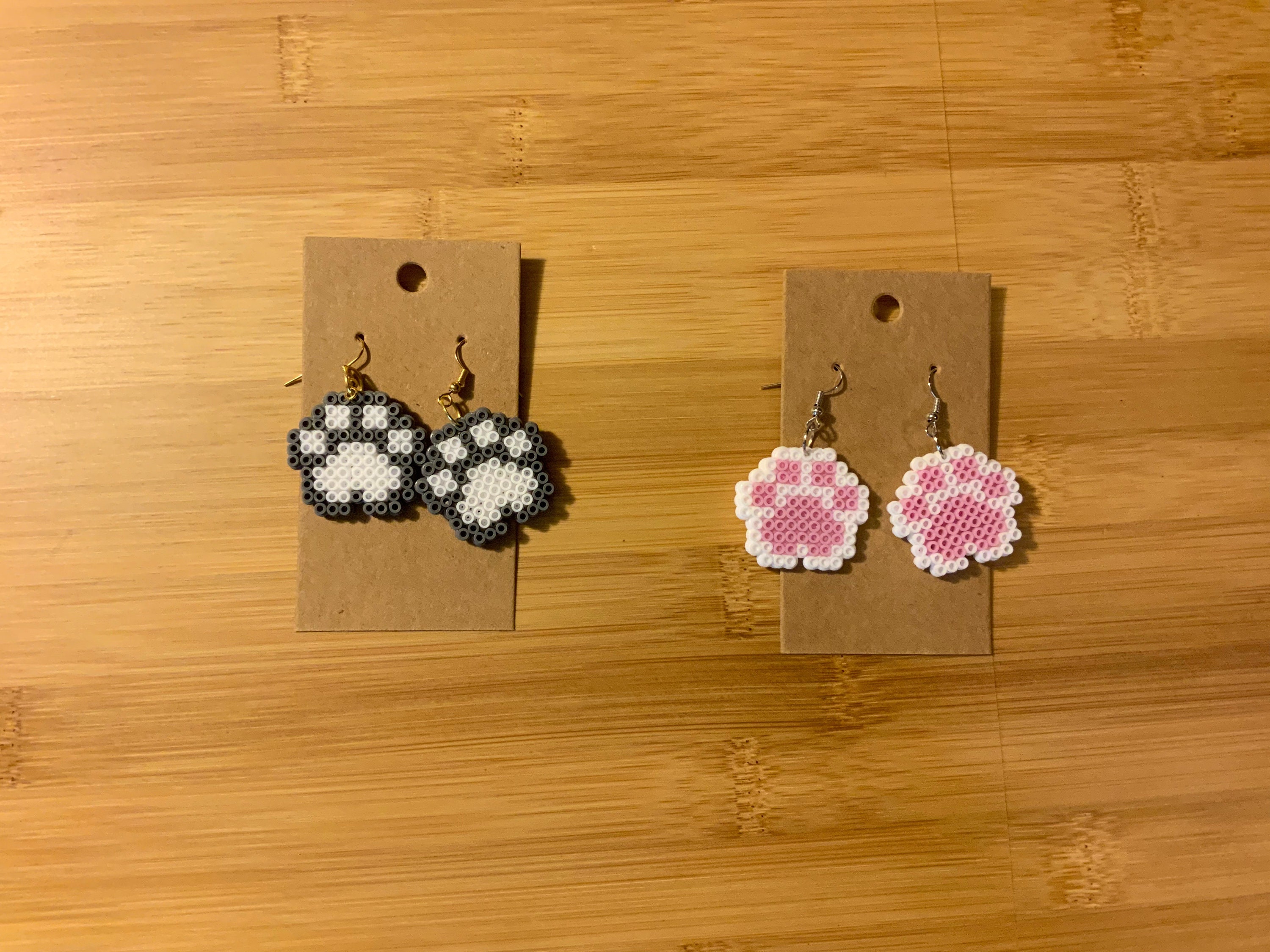 Grey and White Dog Paw Print Perler Earrings - Etsy