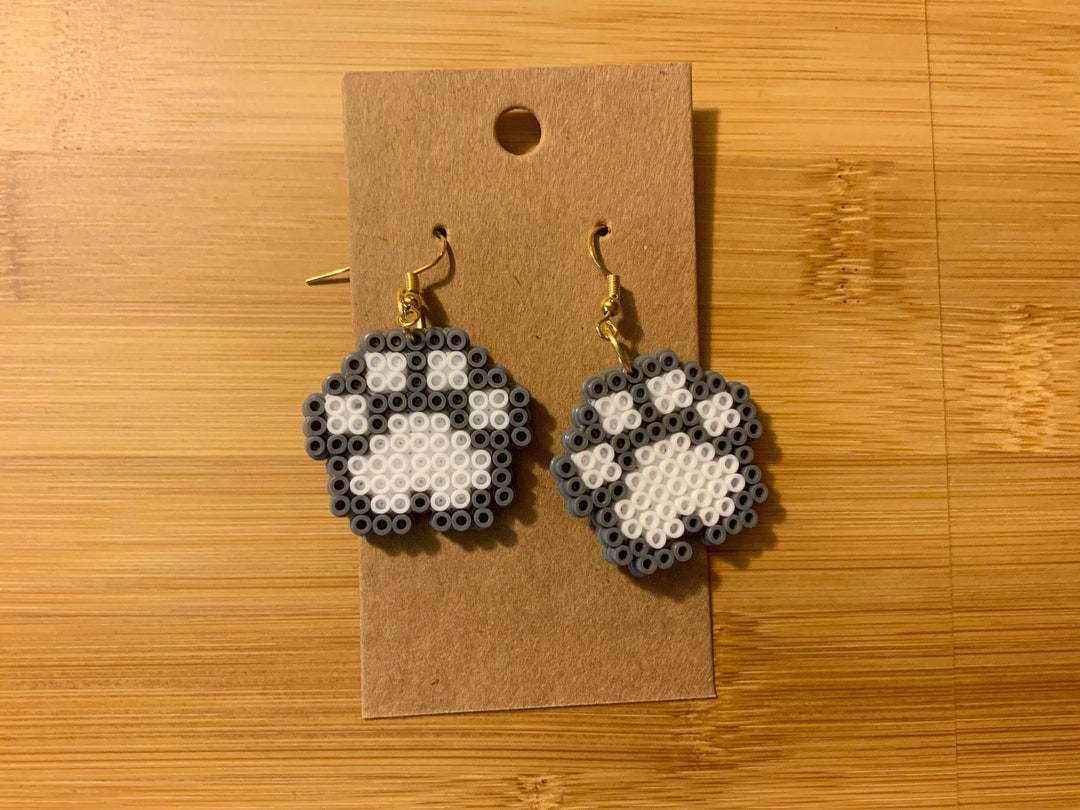 Grey and White Dog Paw Print Perler Earrings - Etsy