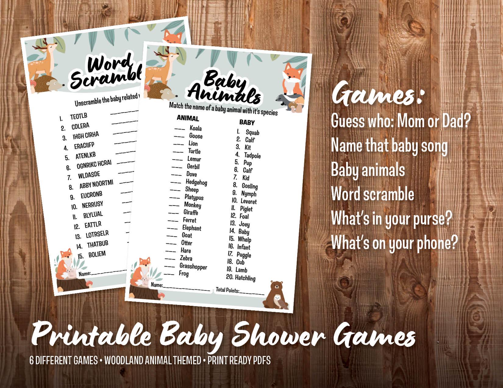 Printable Baby Shower Games - Woodland Animal Theme - Etsy